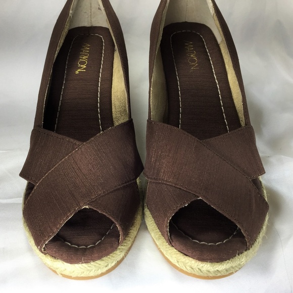 Markon | Shoes | Espadrille Wedges Markon Gio Brown Shimmer Fabric ...